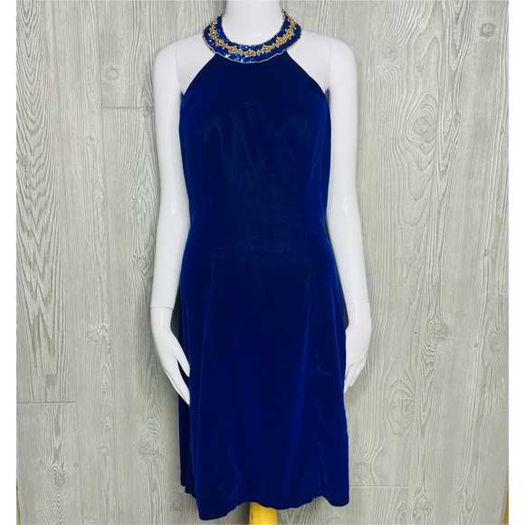 Vintage | Dresses | Vintage 8s Zum Zum Blue Velvet Retro Shift Dress ...